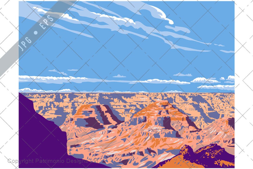 South Rim of Grand Canyon National Park Arizona WPA Poster Vector Eps ...