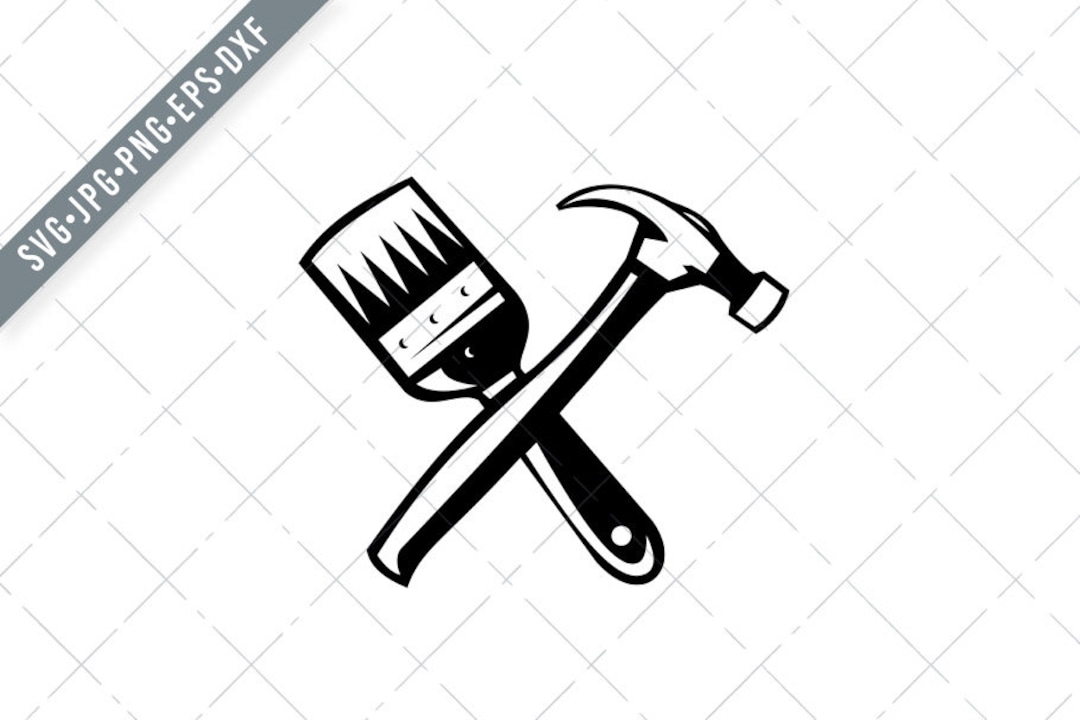 Crossed Paint Brush and Hammer Retro Black and White Svg-builder Svg ...