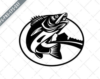 Walleye Black and White Dxf | Etsy Israel