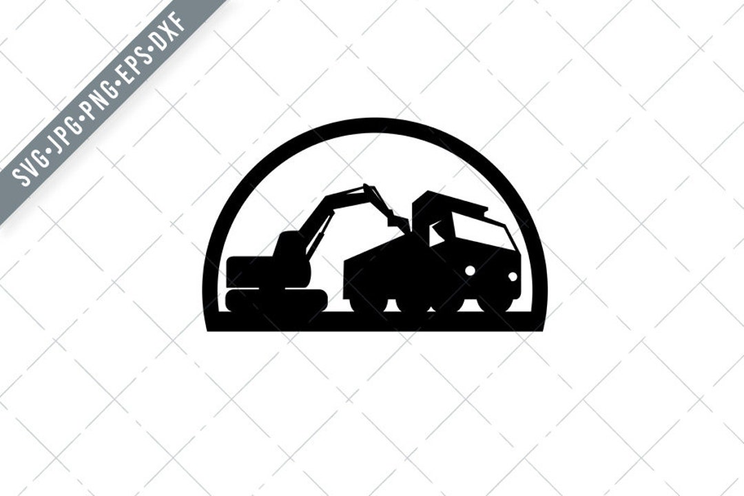 Mechanical Digger Loading Dump Truck Black and White Svg-mechanical ...