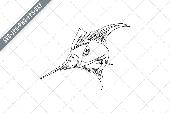 Sailfish Jumping up Drawing Continuous Line Drawing Black and | Etsy