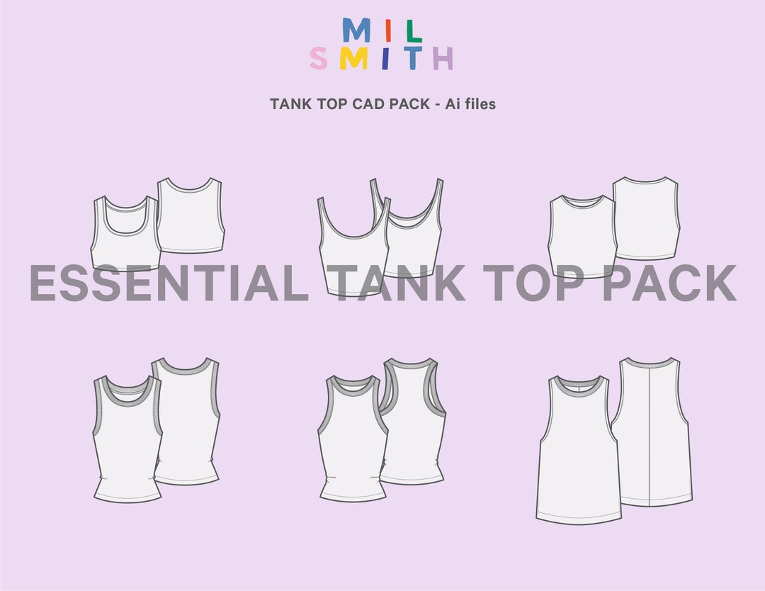 Tank Top CAD Pack 6 Technical Drawing Templates Illustrator - Etsy