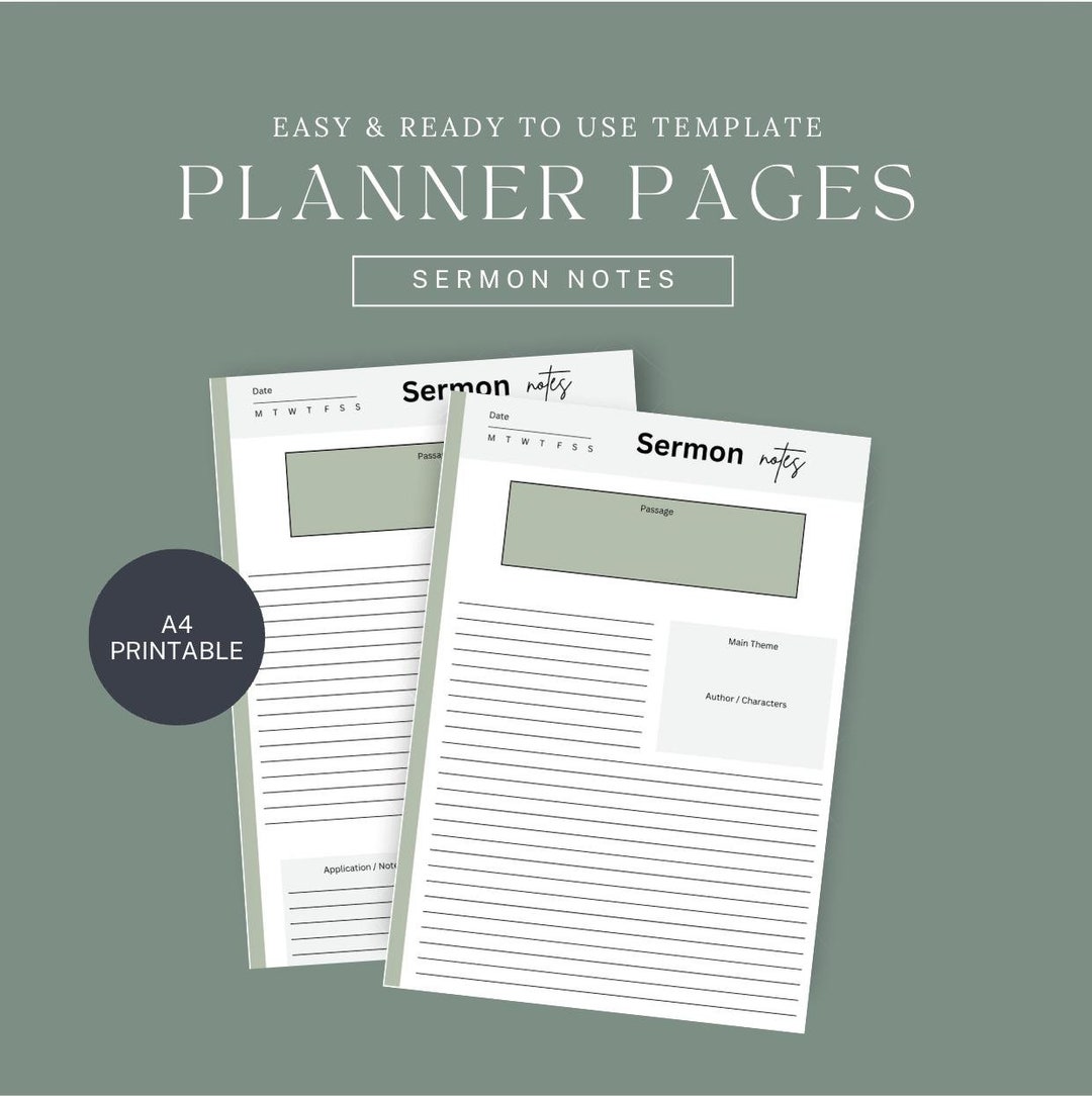 Printable Sermon Notes Worksheets A4 Planner Pages - Etsy