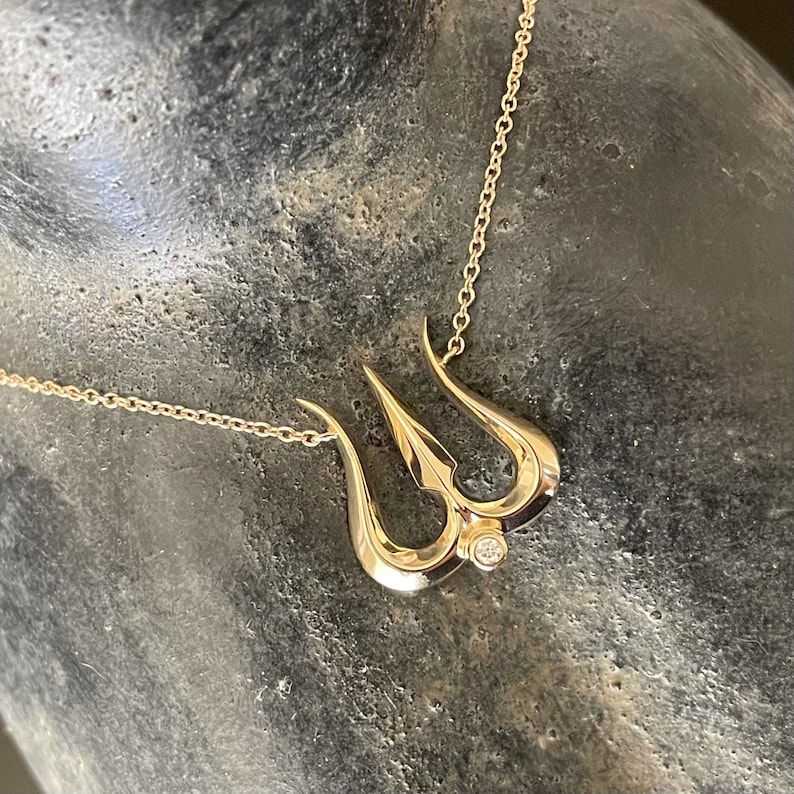 Diamond Trident Shiva Trishula Necklace 14kt Solid Gold or - Etsy