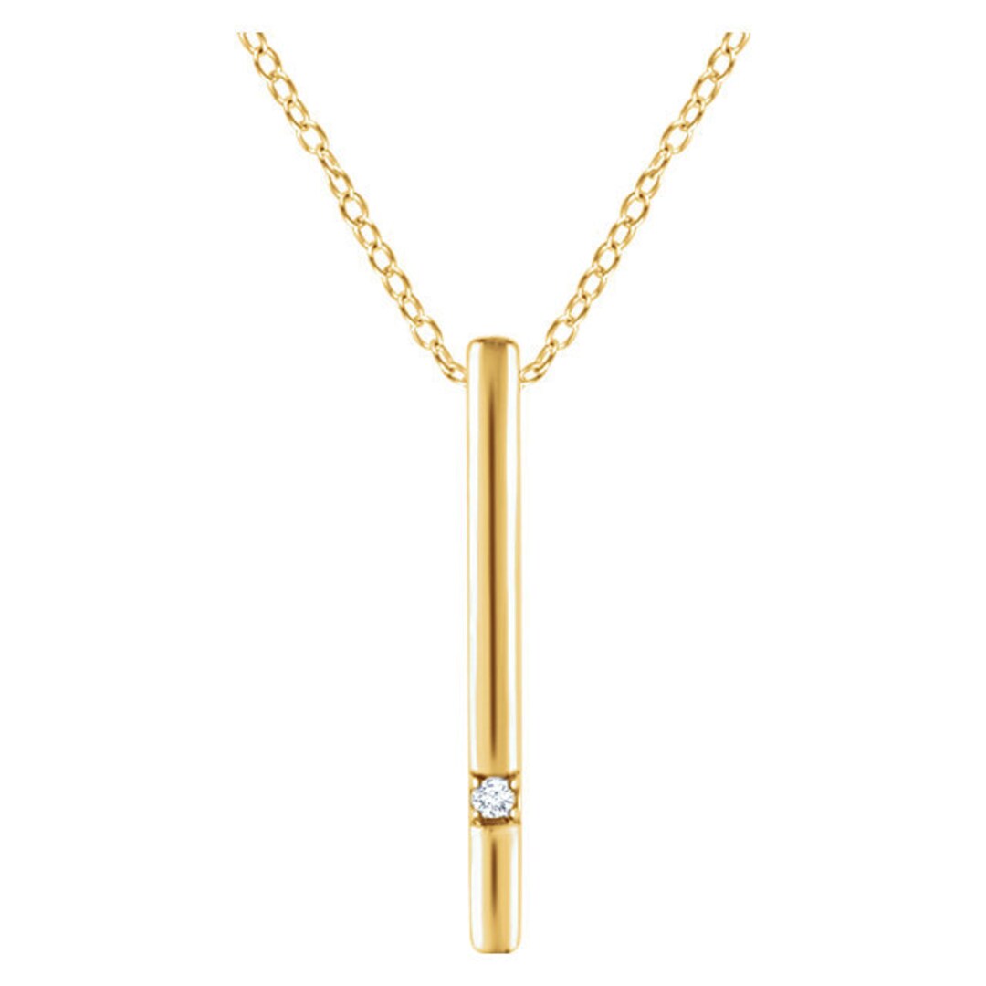 Vertical Diamond Bar Necklace 14kt Solid Gold - Etsy