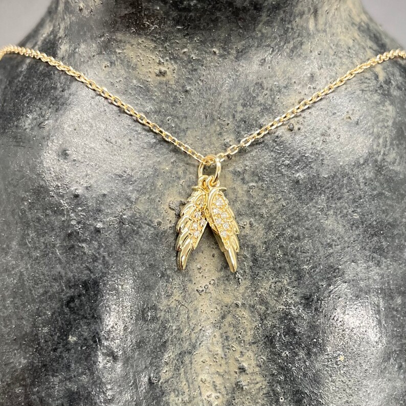 Petite Diamond Wings Necklace - 14kt Solid Gold or Sterling Silver - Etsy