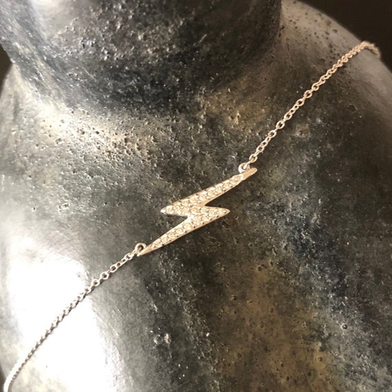Diamond Lightning Bolt / Harry Potter Necklace 14kt Solid | Etsy