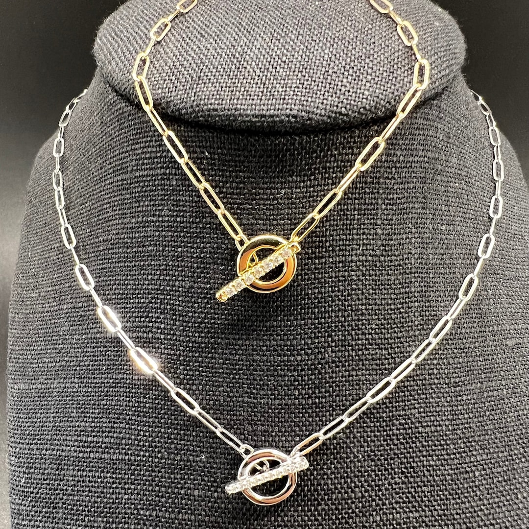 Connections Paperclip Diamond Toggle Necklace - 14kt Solid Gold or ...