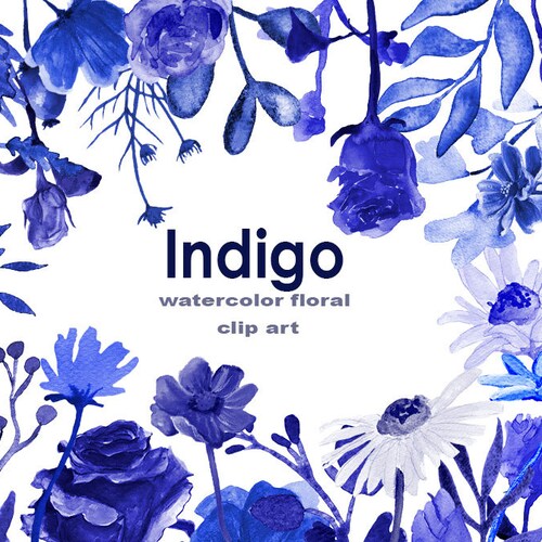 Indigo Flowers Clip Art Hand Painted Floral Watercolor Clip - Etsy