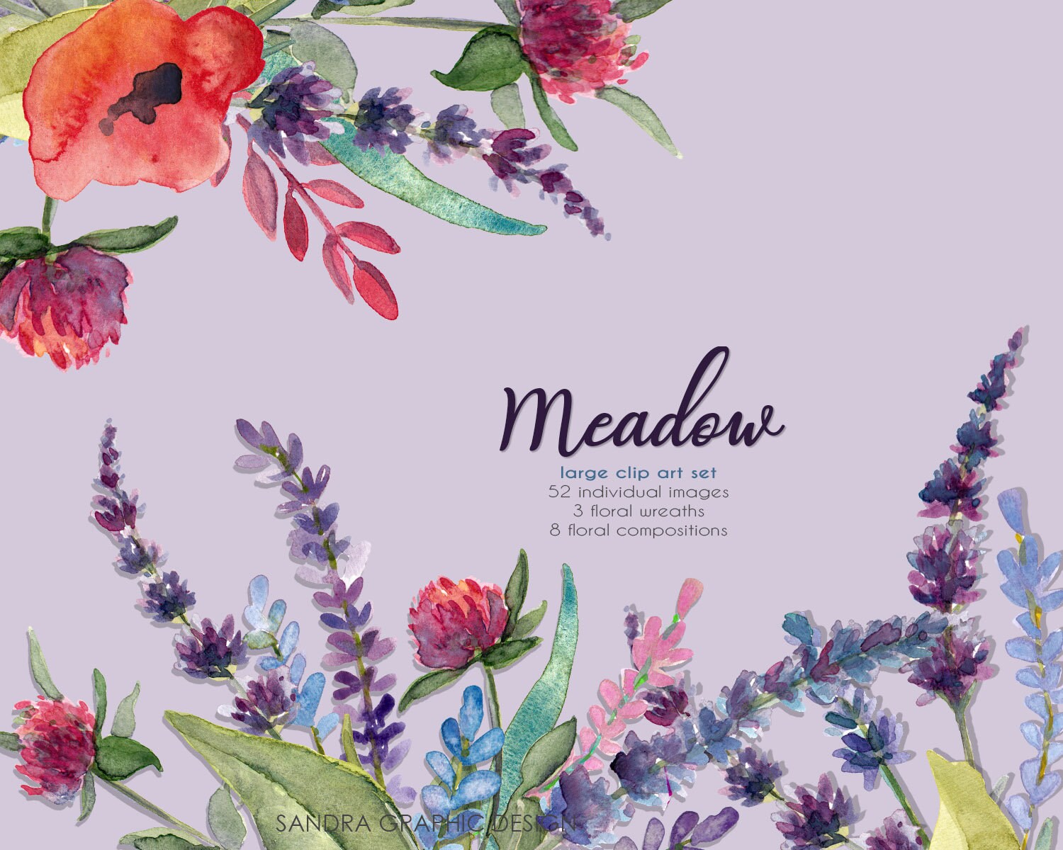 Meadow clip art floral clip art hand painted watercolor clip | Etsy