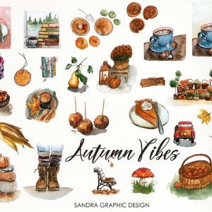 Clipart: "autumn Vibes" Hand Painted Watercolor Fall Images, 25 Clipart ...