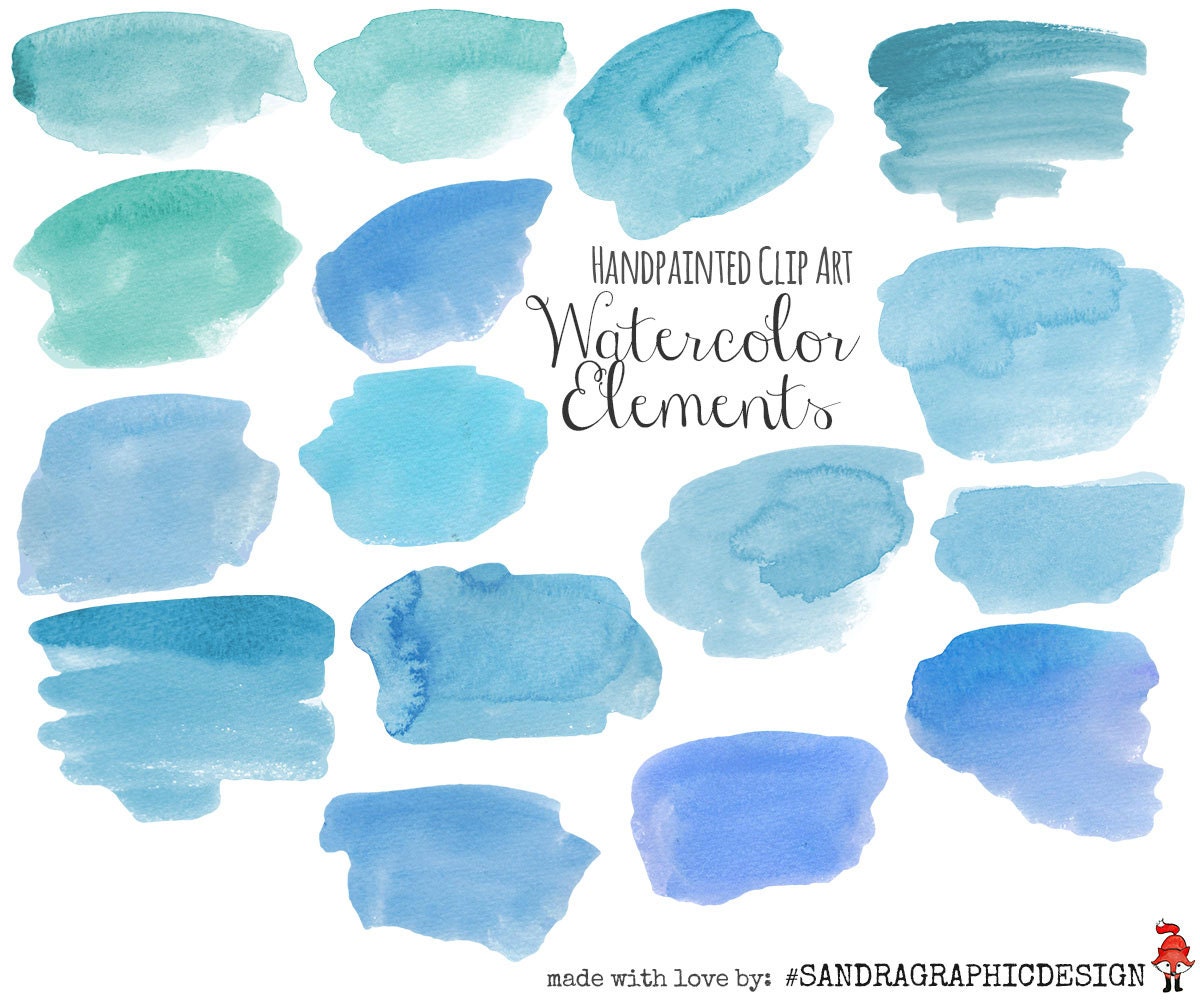 Blue Watercolor Paint Strokes Clipart PNG Set | 16 Hand Painted Brush ...