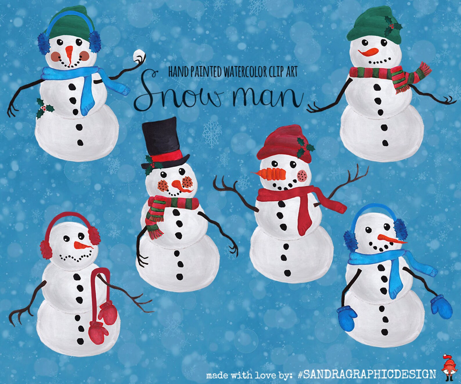 Christmas Clip Art: "snow Man" Hand Painted Snowman Clip Art (5213) - Etsy