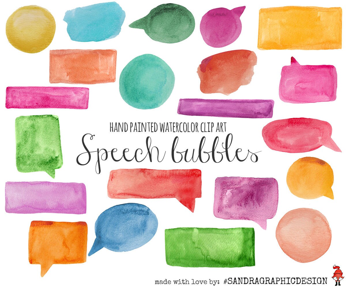 Speech Bubbles Clip Art, Hand Painted Watercolor Clip Art, Various ...