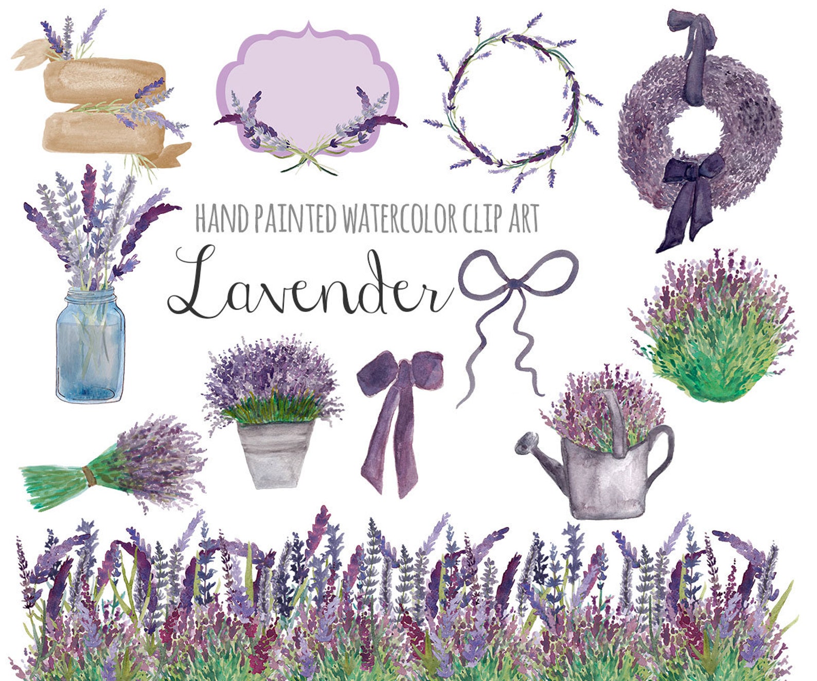 Lavender Clip Art, Floral Clip Art, Hand Painted Watercolor Clip Art ...