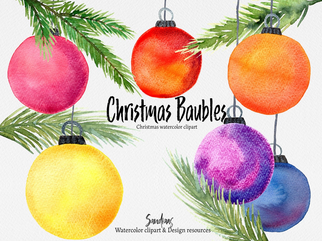 Christmas Clip Art, Hand Painted Christmas Ornaments, Watercolor Clip ...