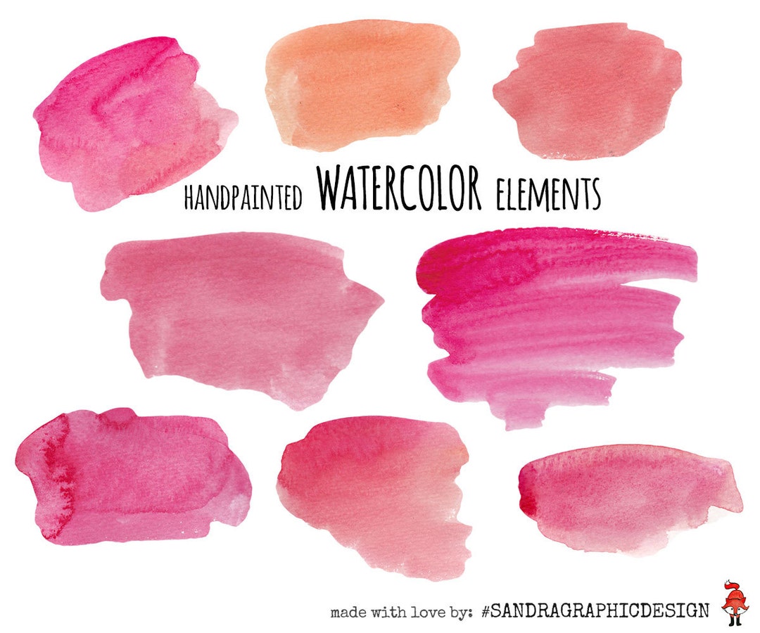 Clip Art Set: "watercolor Strokes" With 16 Paint Smutches in Pink ...