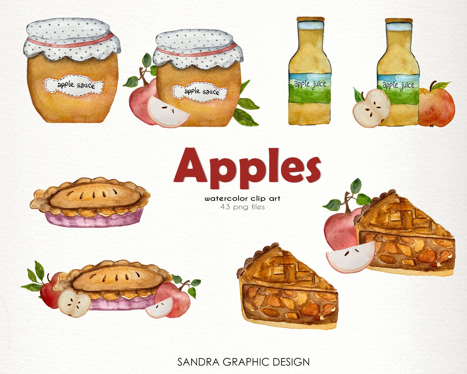 Clipart: apples Hand Painted Watercolor Apples - Etsy