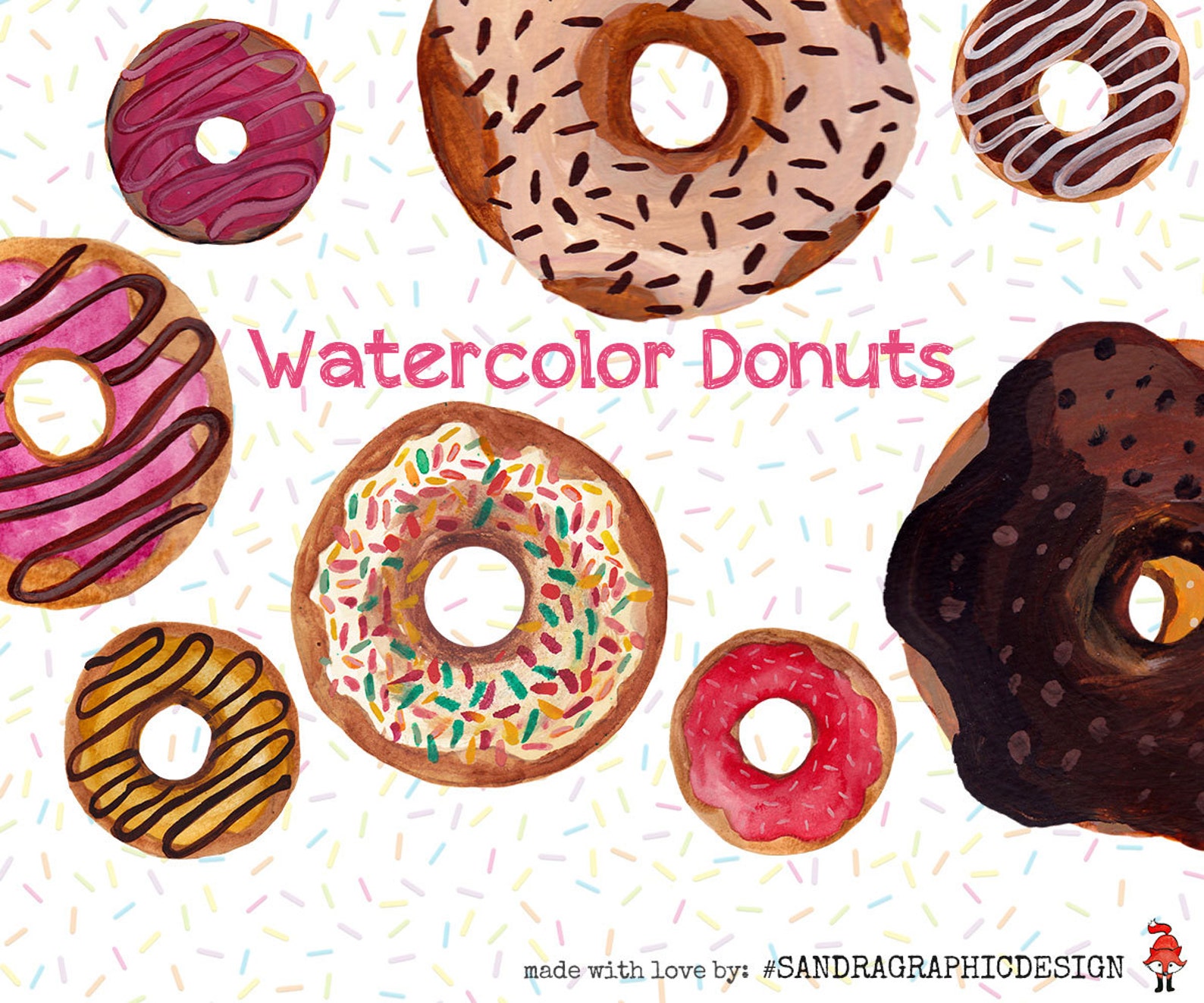 Donut Clip Art With Hand Painted Watercolor Donuts, With Bright Colors ...