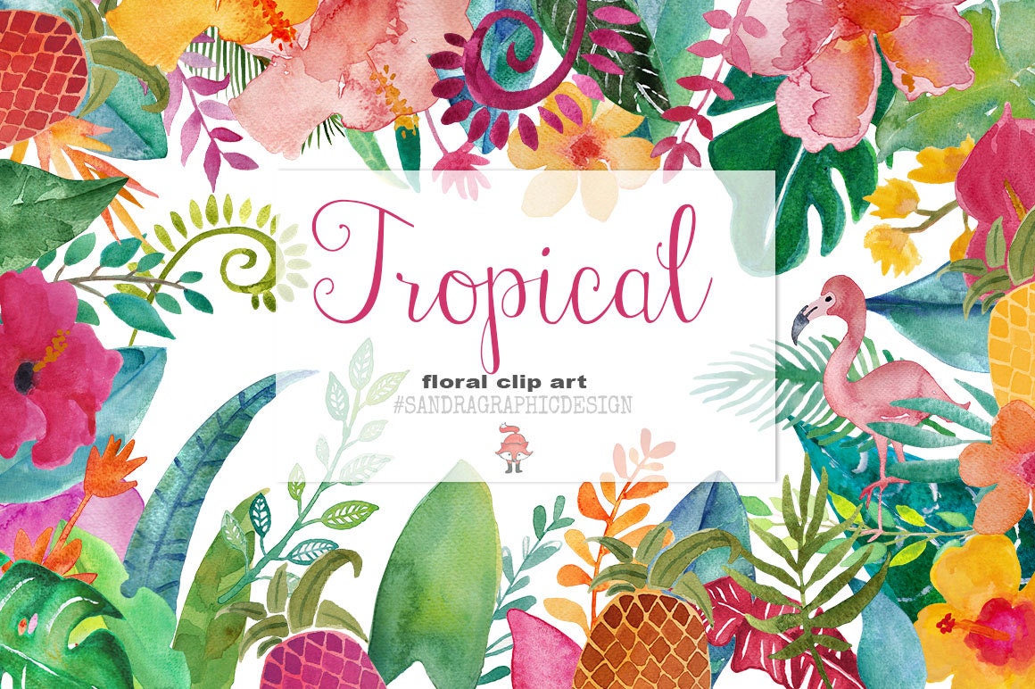 Tropical Flowers Clip Art, Hand Painted Floral Watercolor Clip Art ...