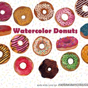 Donut Clip Art With Hand Painted Watercolor Donuts, With Bright Colors ...