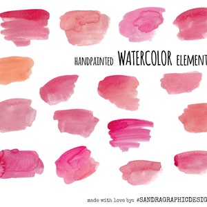 Clip Art Set: "watercolor Strokes" With 16 Paint Smutches in Pink ...