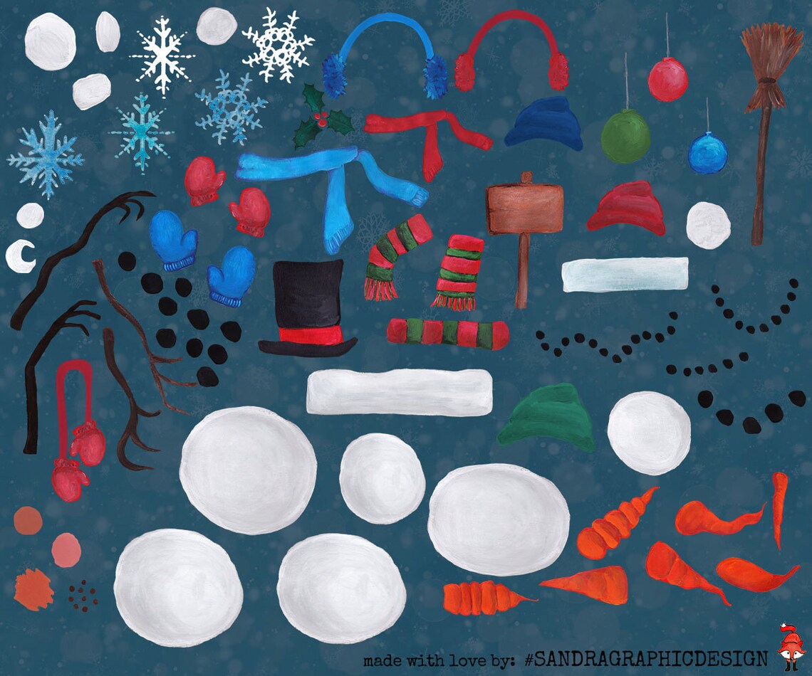 Snowman Clip Art, Mix&match, Make Your Own Snowman, Hand Painted ...