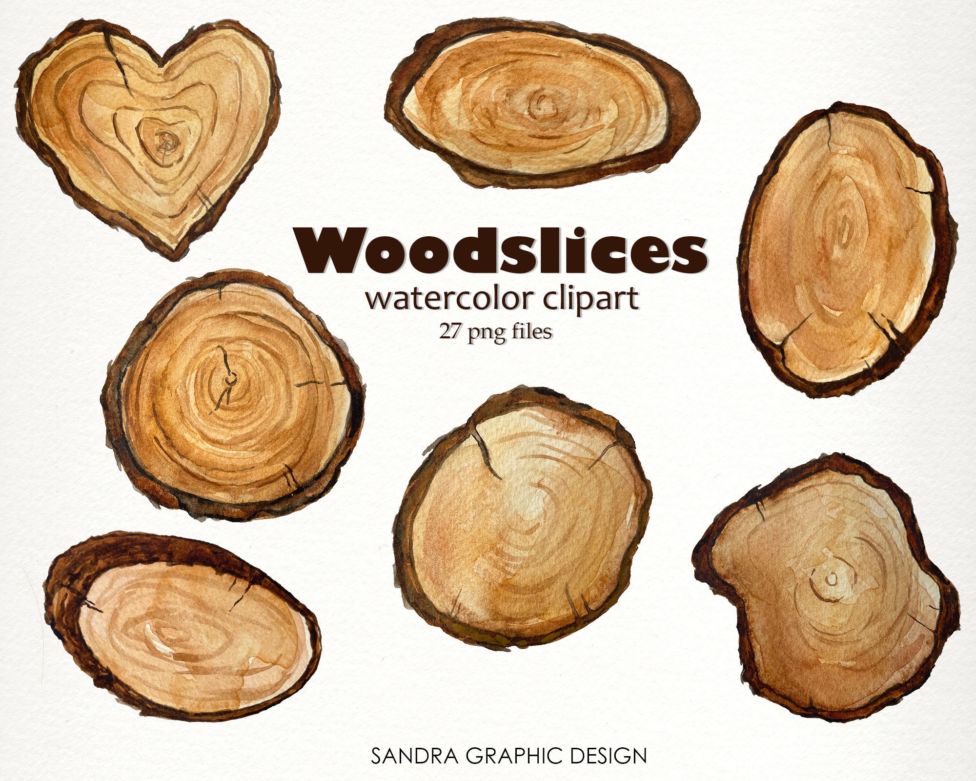 Watercolor Woodslices Clipart Handpainted Clip Art Tree - Etsy