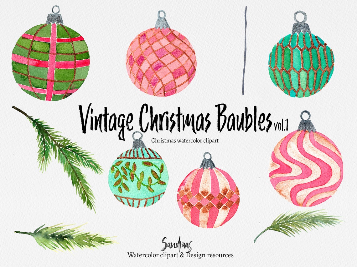 Christmas Clip Art Hand Painted Vintage Christmas Ornaments - Etsy