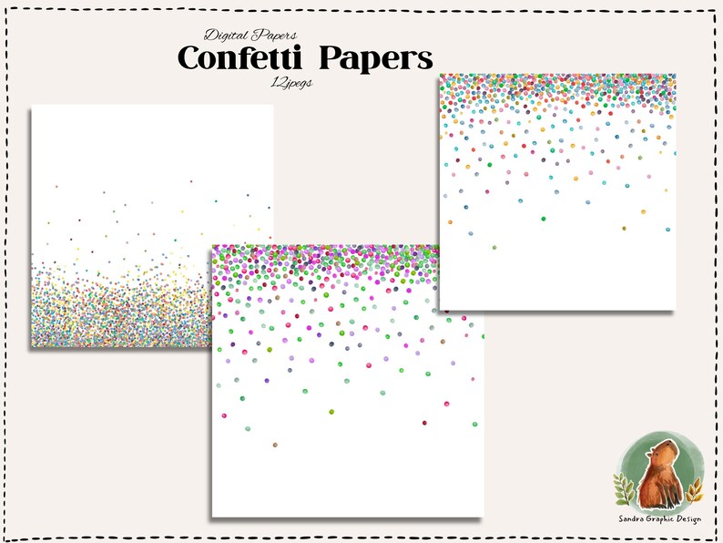 Digital Paper With CONFETTI PATTERNS in Rainbow Colors for Scrapbooking ...
