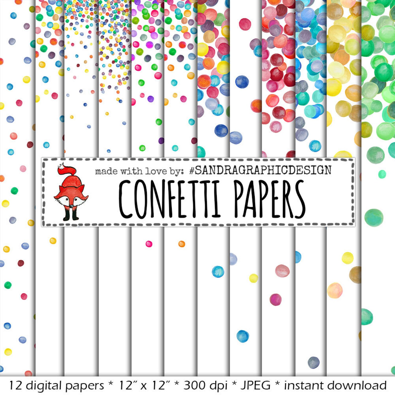 Digital Paper With CONFETTI PATTERNS in Rainbow Colors for Scrapbooking ...