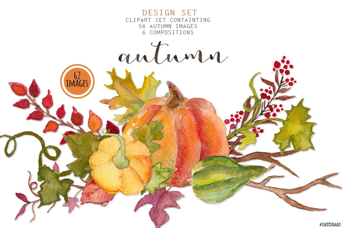 Clipart: autumn Hand Painted Watercolor Fall - Etsy