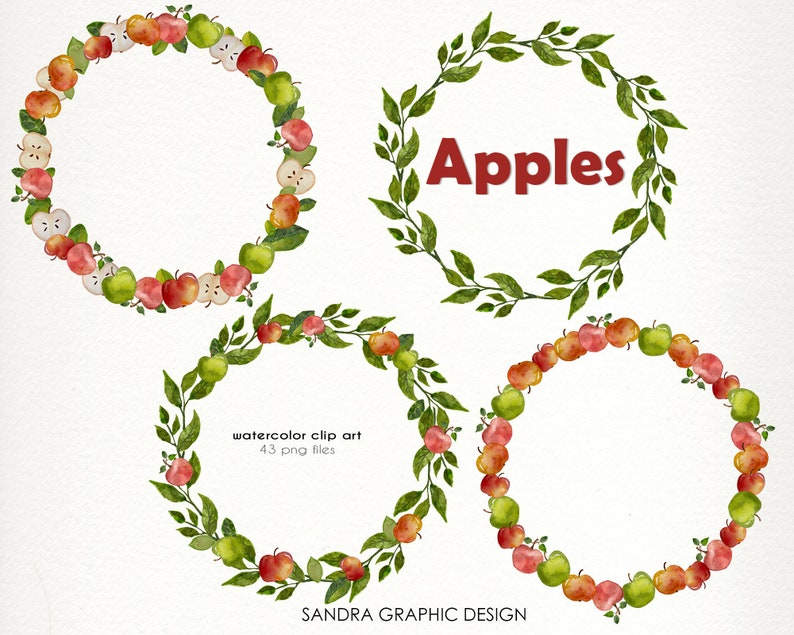 Clipart: apples Hand Painted Watercolor Apples - Etsy