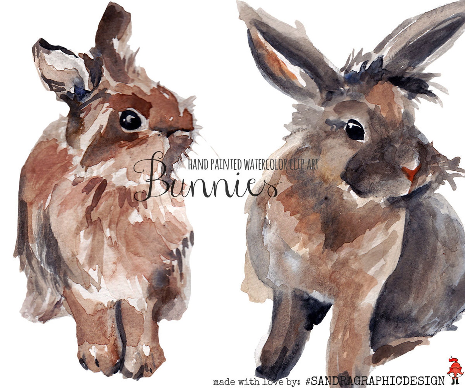 Bunnies Clip Art Watercolor Bunnies Painted by Hand Rabbits - Etsy