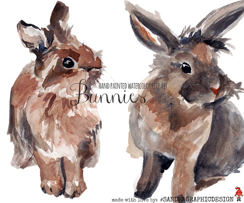 Bunnies Clip Art Watercolor Bunnies Painted by Hand Rabbits - Etsy