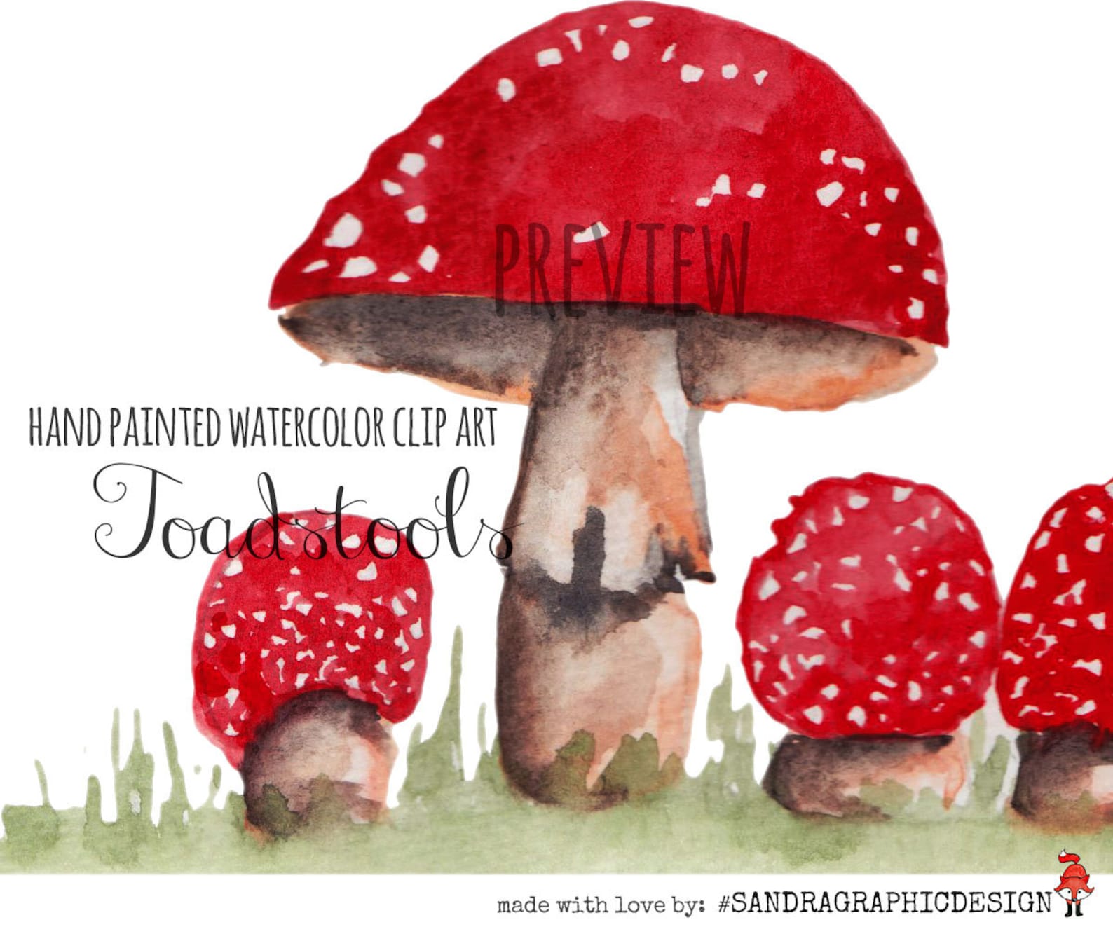 Clipart: toadstool Hand Painted Watercolor - Etsy