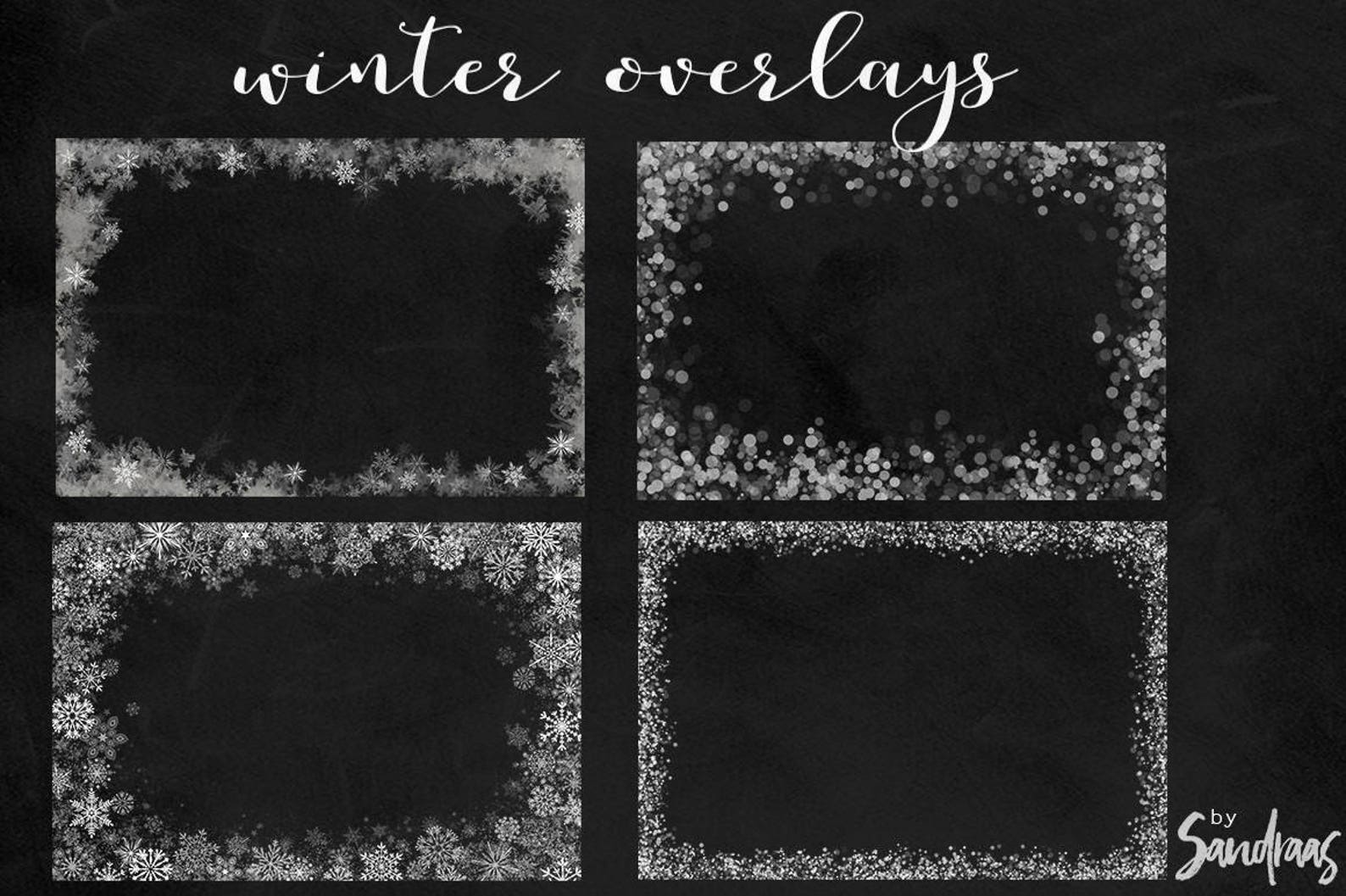 Snow Photo Frame, Snowflake Overlay for Photo Art and Editing, Layouts ...