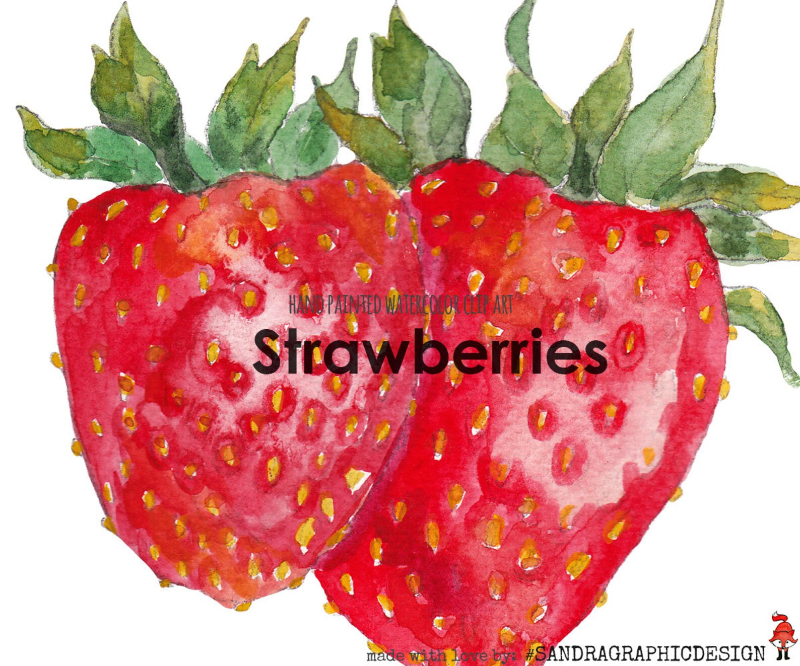 Strawberry Clip Art, Hand Painted Watercolor Clip Art, Digital Flowers ...
