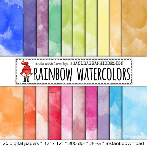 Watercolor Digital Paper: rainbow Watercolors With - Etsy