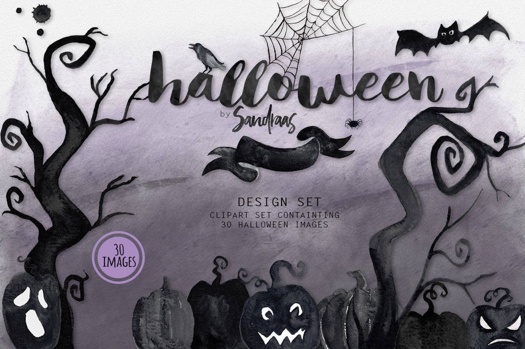 Black Halloween Clip Art Set With Spooky Black Images Clipart (5273) - Etsy