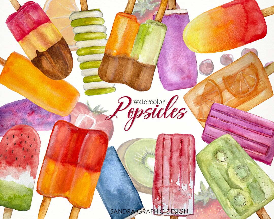 Clipart: "popsicles" Hand Painted Watercolor Summer Images, 14 Clipart ...