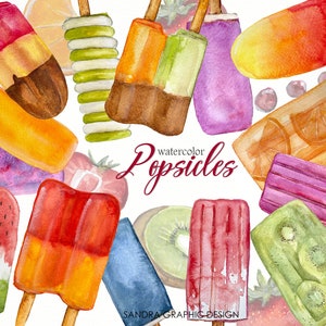 Clipart: "popsicles" Hand Painted Watercolor Summer Images, 14 Clipart ...