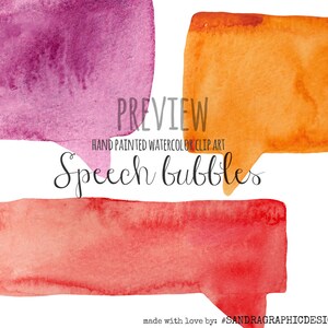 Speech Bubbles Clip Art, Hand Painted Watercolor Clip Art, Various ...