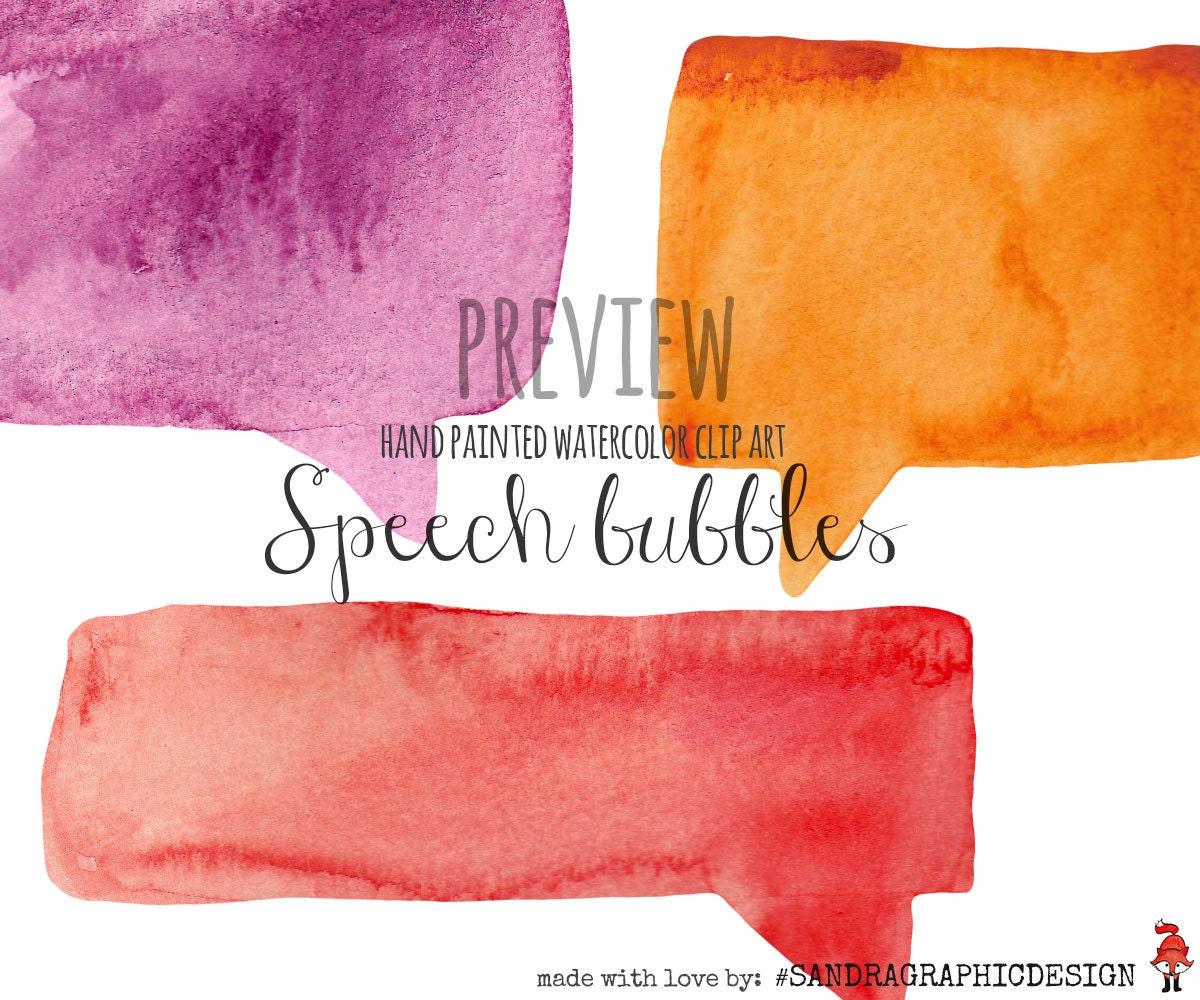 Speech Bubbles Clip Art, Hand Painted Watercolor Clip Art, Various ...