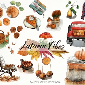 Clipart: "autumn Vibes" Hand Painted Watercolor Fall Images, 25 Clipart ...
