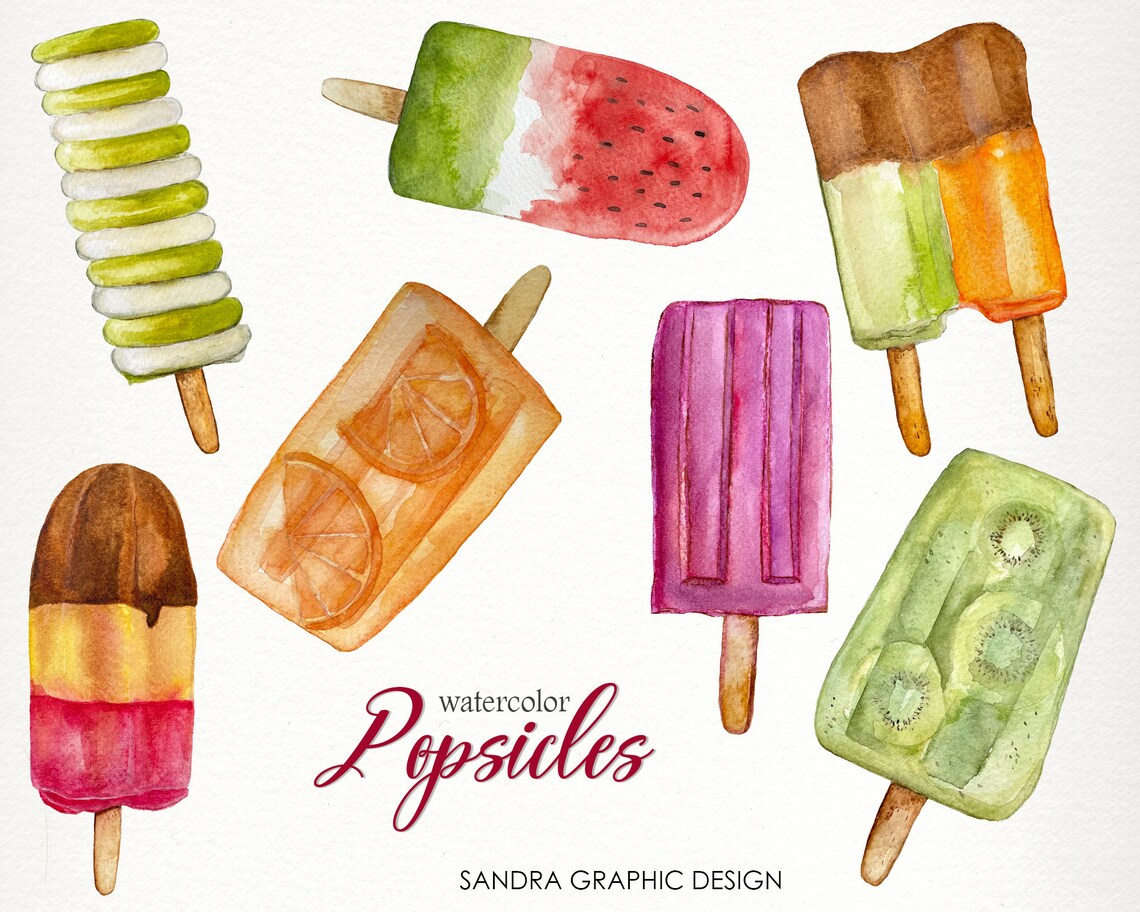 Clipart: popsicles Hand Painted Watercolor Summer - Etsy
