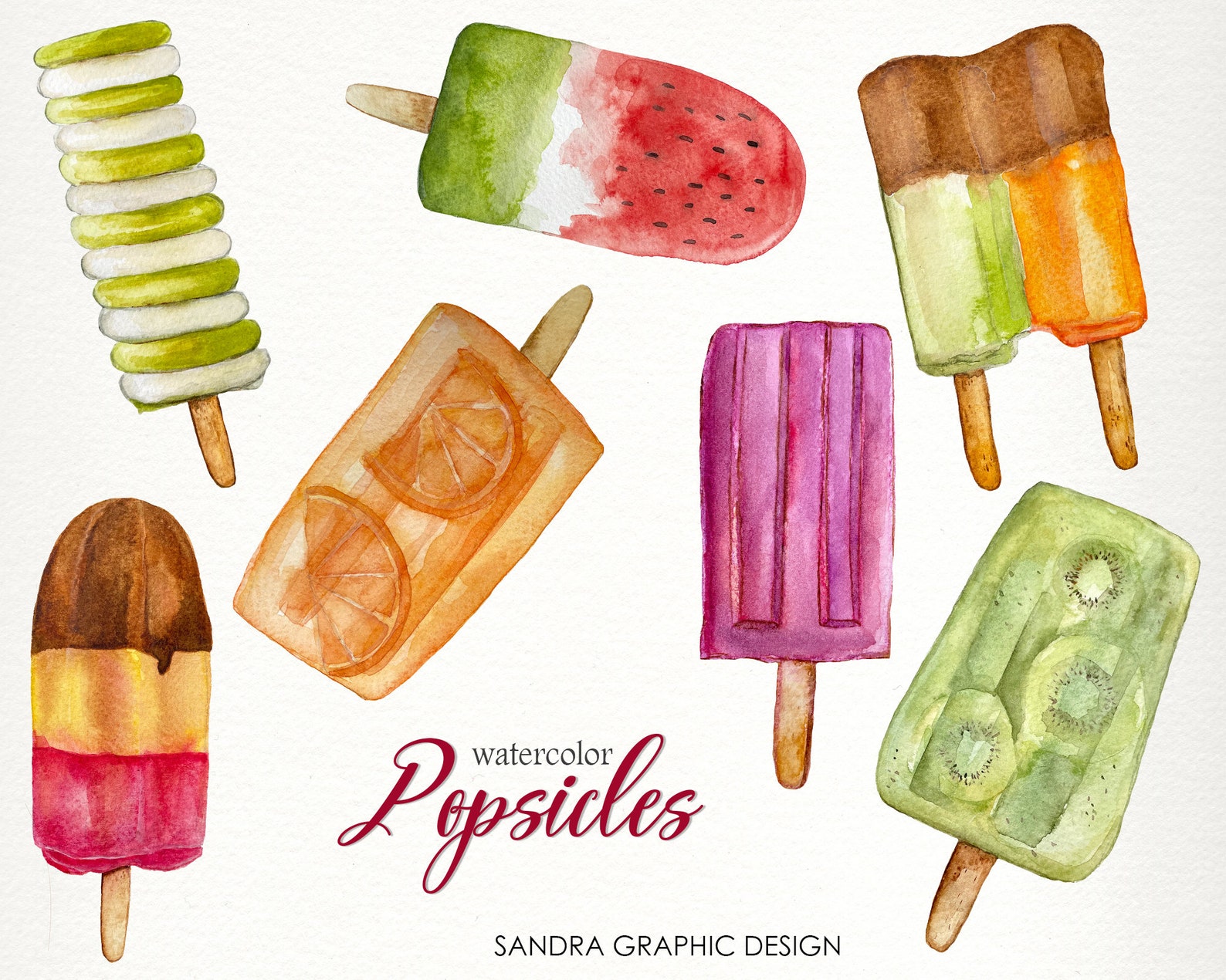 Clipart: popsicles Hand Painted Watercolor Summer - Etsy