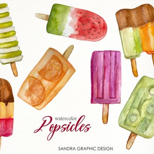 Clipart: "popsicles" Hand Painted Watercolor Summer Images, 14 Clipart ...