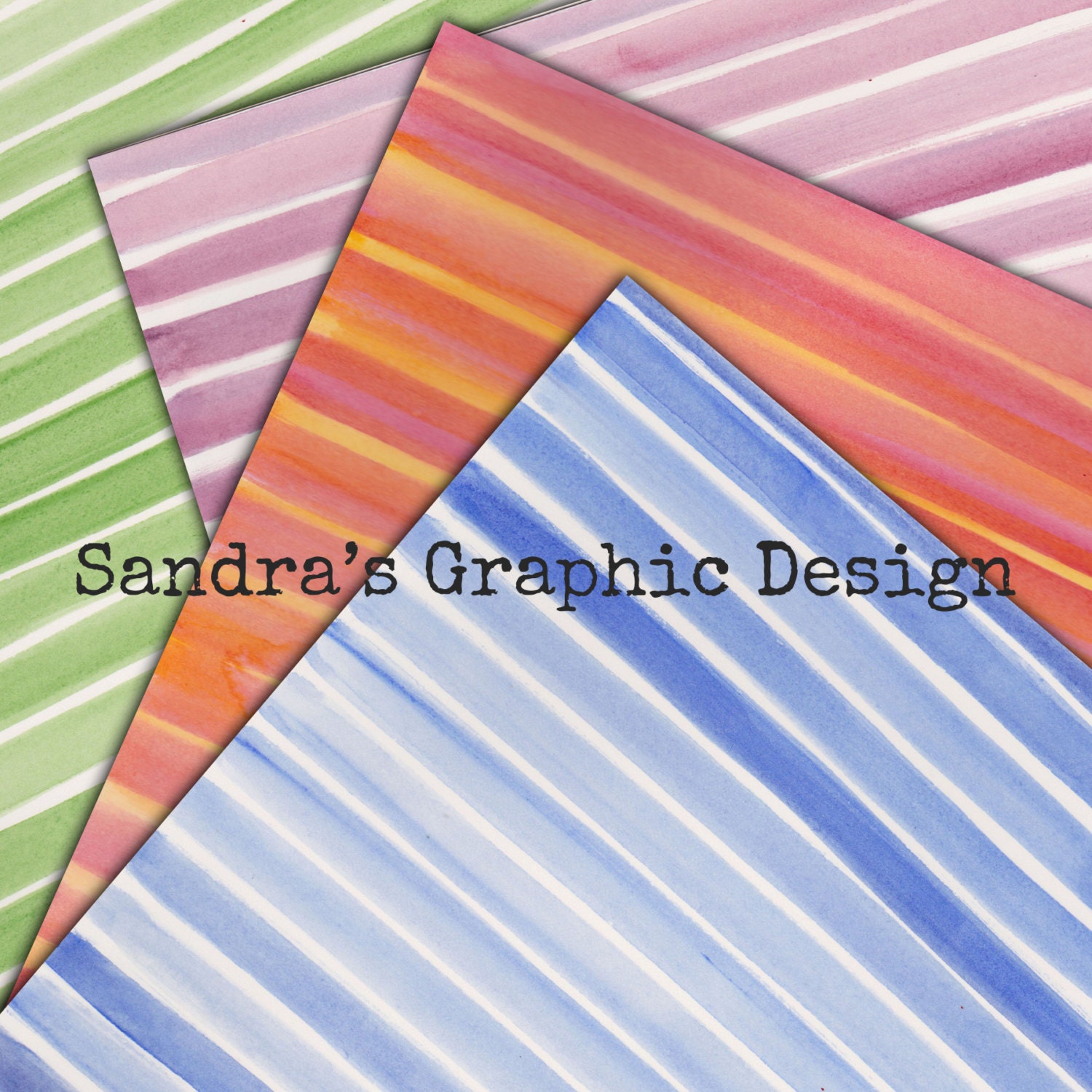Watercolor Digital Paper: "watercolor STRIPES Paper" With Hand Painted ...