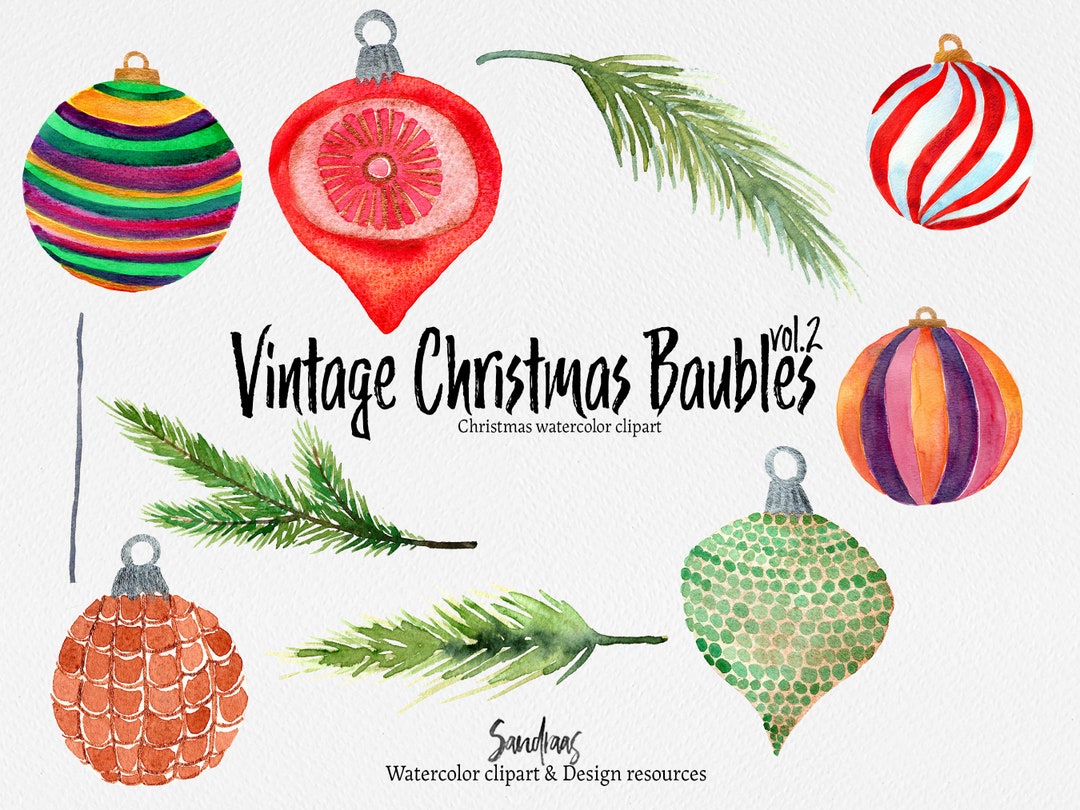 Christmas Clip Art, Hand Painted Vintage Christmas Ornaments Vol.2 ...